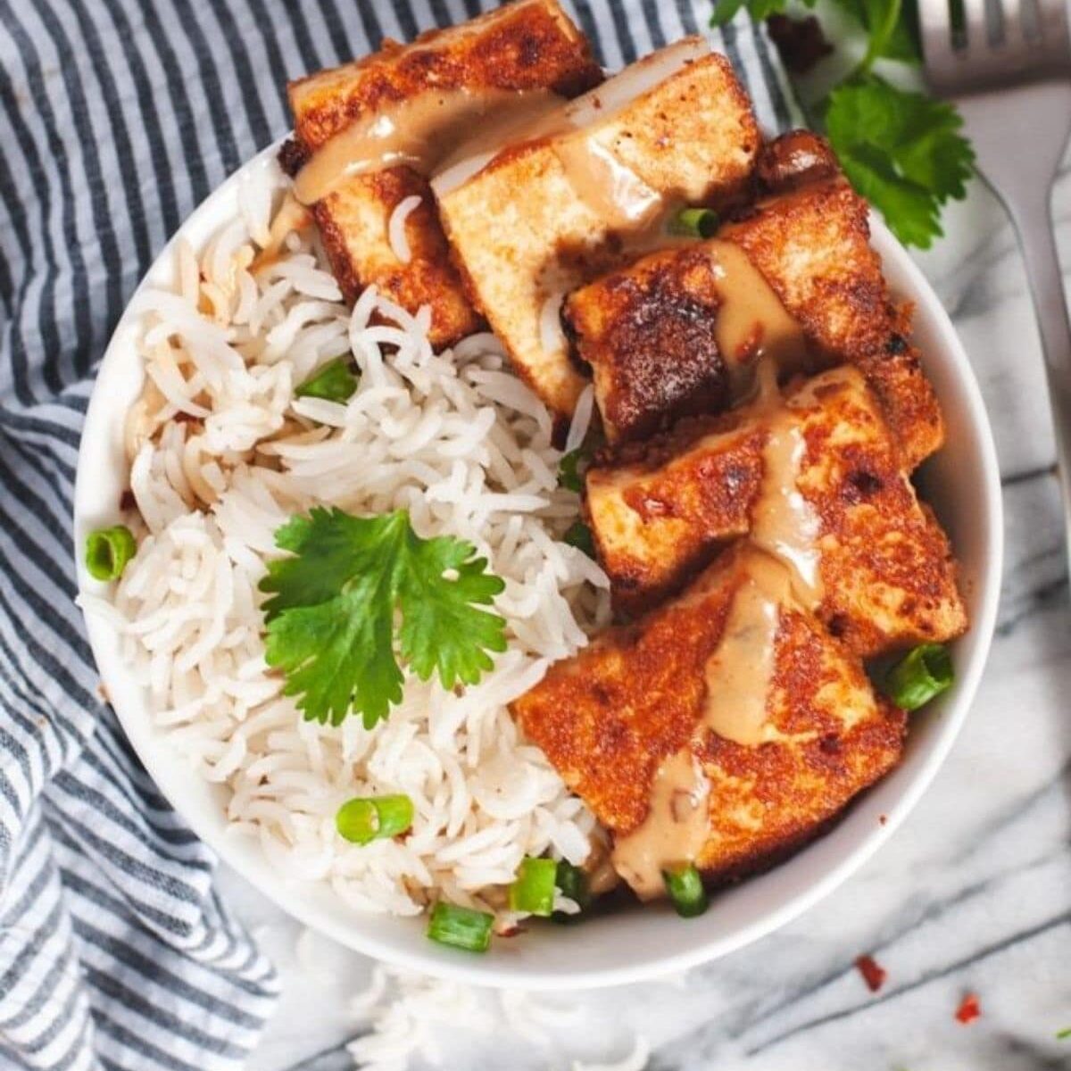 Spicy Peanut Tofu (Pan-Fried) - Cozy Peach Kitchen
