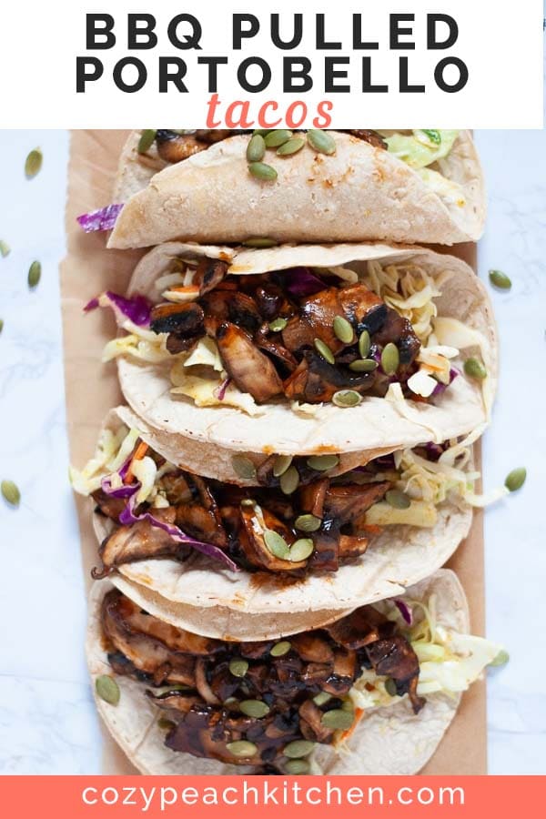 BBQ Pulled Portobello Tacos with Spicy Slaw - Cozy Peach Kitchen