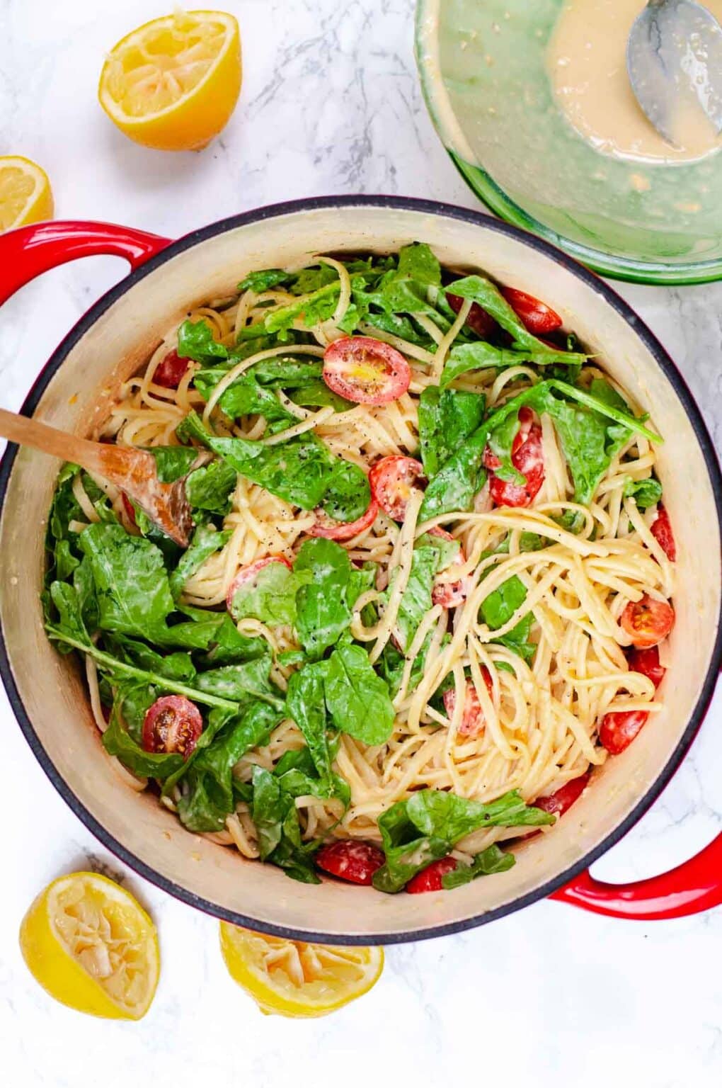 Lemon Hummus Pasta - Cozy Peach Kitchen