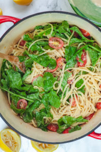 Hummus Pasta with Lemon and Arugula - Cozy Peach Kitchen