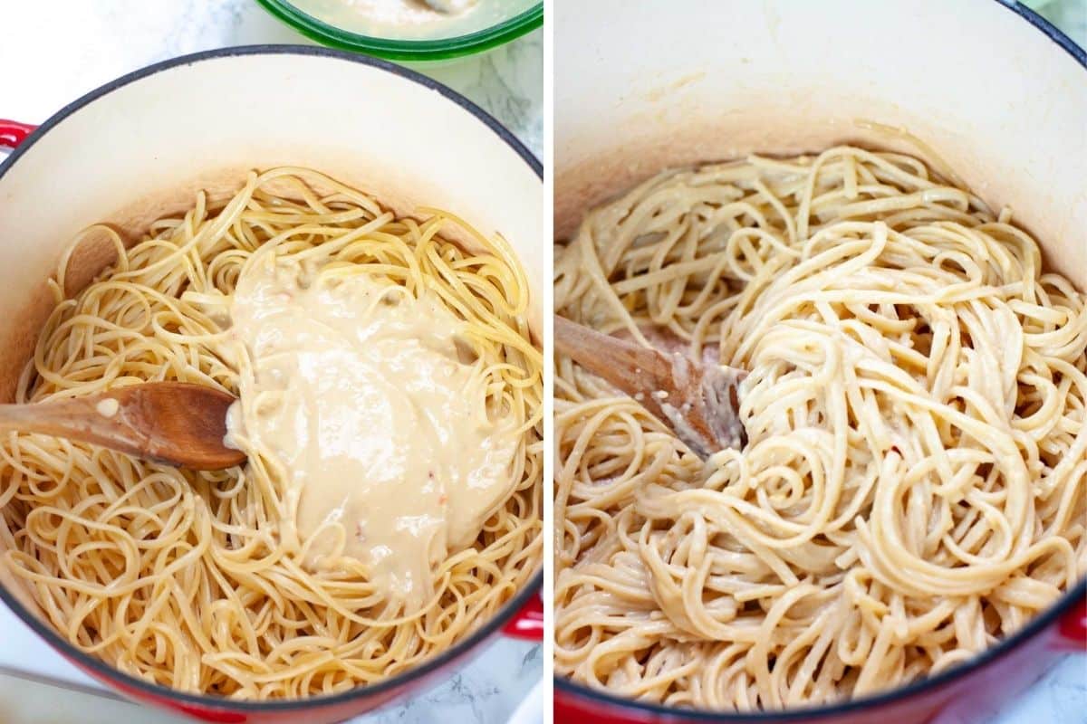 Hummus Pasta with Lemon and Arugula - Cozy Peach Kitchen