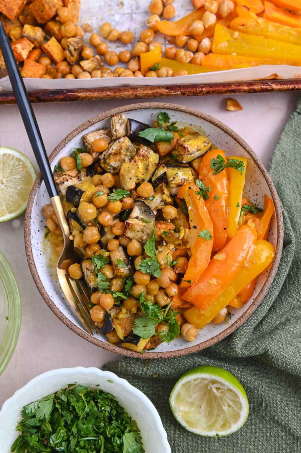 Chickpea Curry Bowls with Roasted Vegetables - Cozy Peach Kitchen