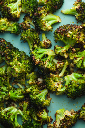 Garlic Roasted Broccoli with Honey Mustard Glaze - Cozy Peach Kitchen