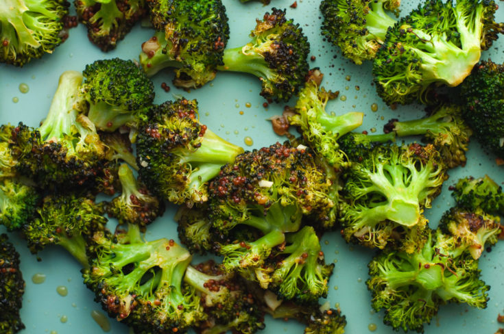 Garlic Roasted Broccoli with Honey Mustard Glaze - Cozy Peach Kitchen