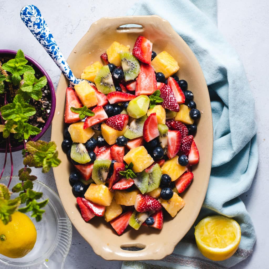 Vegan Fruit Salad with Coconut Dressing - Cozy Peach Kitchen