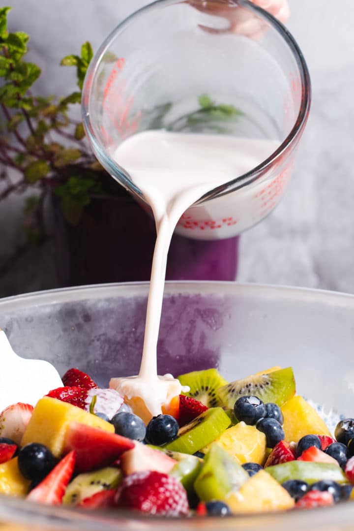 Vegan Fruit Salad with Coconut Dressing - Cozy Peach Kitchen