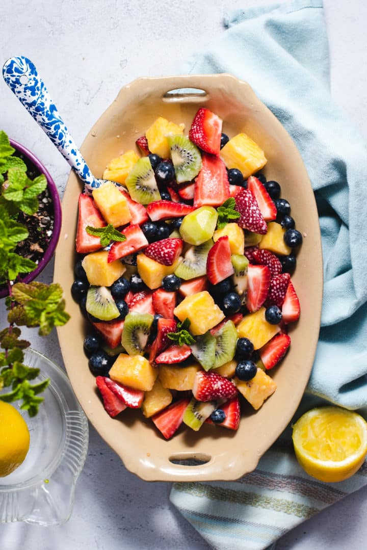 Vegan Fruit Salad with Coconut Dressing - Cozy Peach Kitchen
