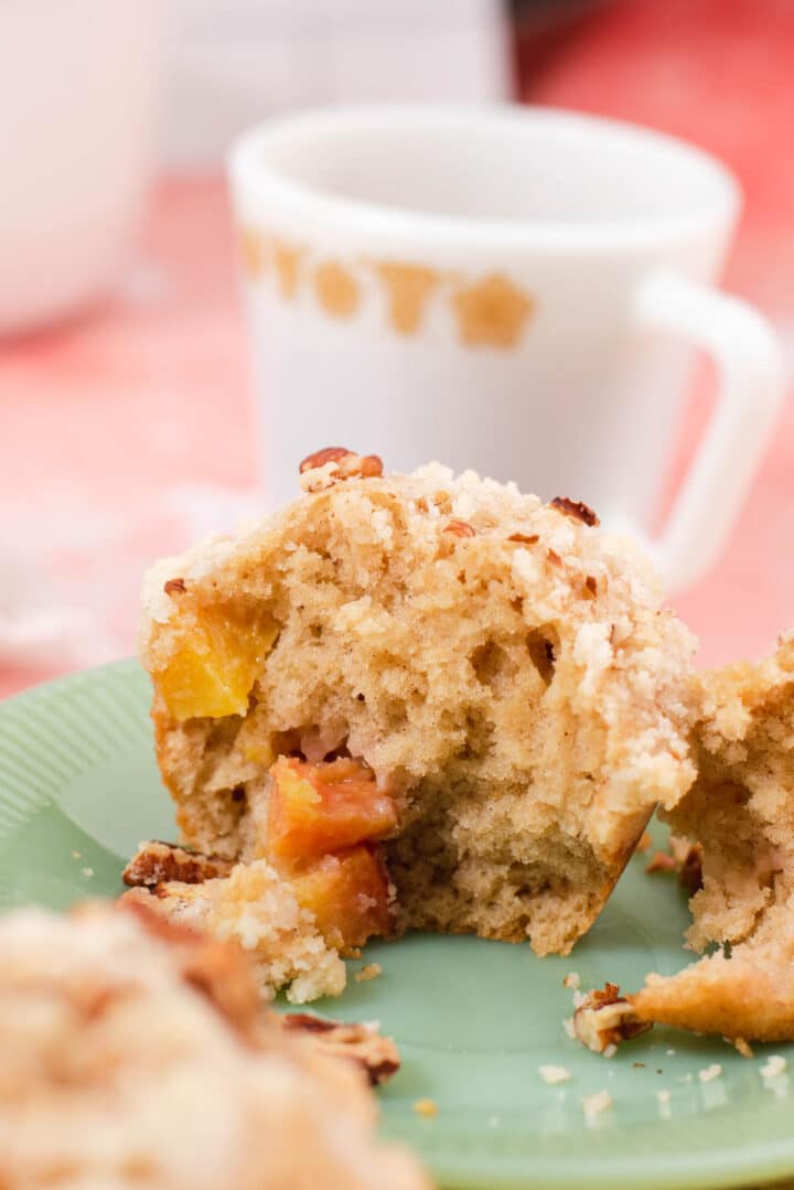 Peach Muffins with Pecan Crumb Topping - Cozy Peach Kitchen
