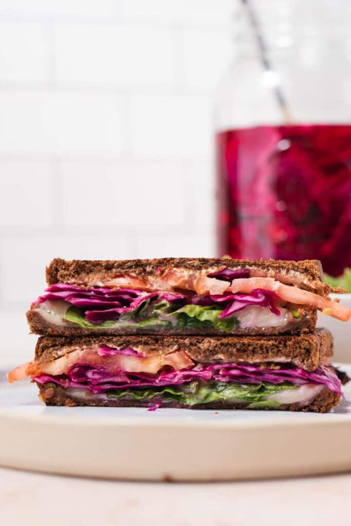 Vegetarian Reuben Sandwich with Pickled Cabbage - Cozy Peach Kitchen