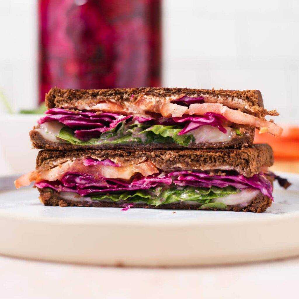 Vegetarian Reuben Sandwich with Pickled Cabbage - Cozy Peach Kitchen