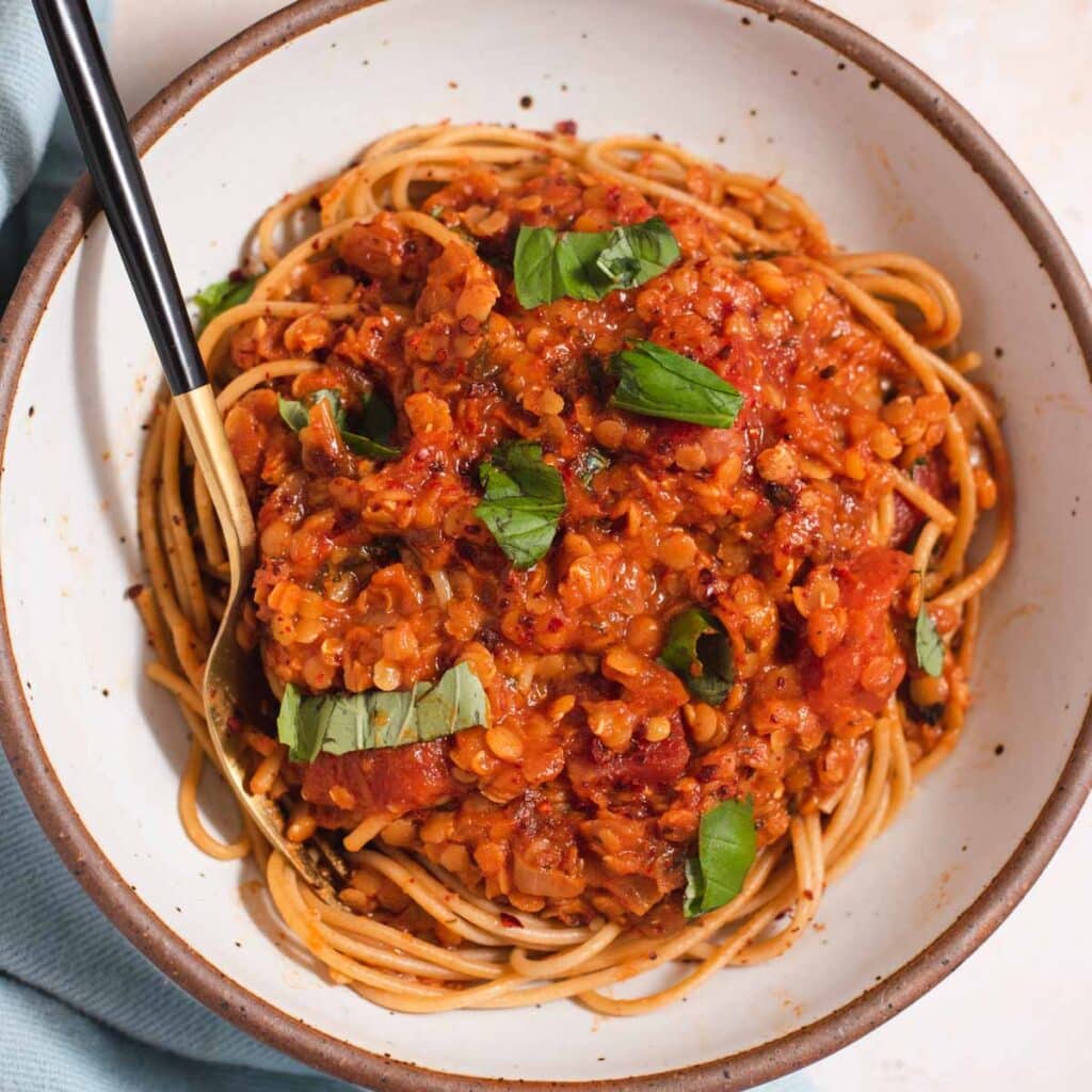 Red Lentil Pasta Sauce - Cozy Peach Kitchen