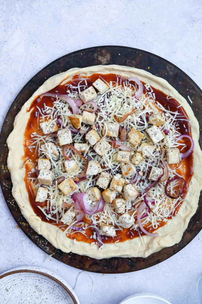 Vegetarian BBQ Tofu Pizza - Cozy Peach Kitchen