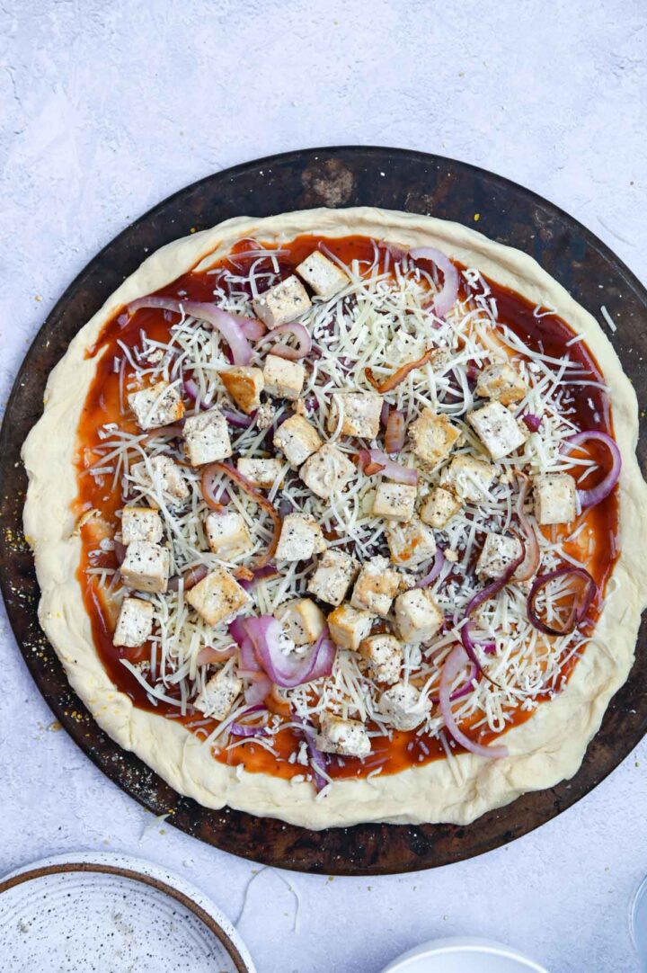 Vegetarian BBQ Tofu Pizza - Cozy Peach Kitchen
