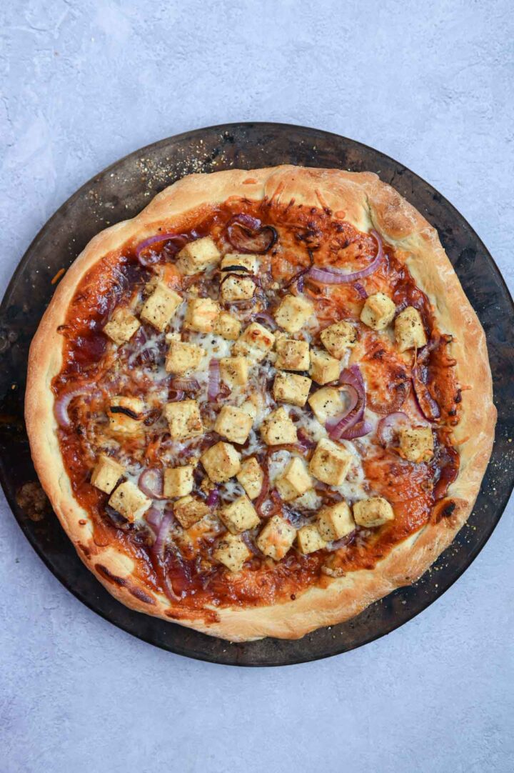 Vegetarian BBQ Tofu Pizza - Cozy Peach Kitchen
