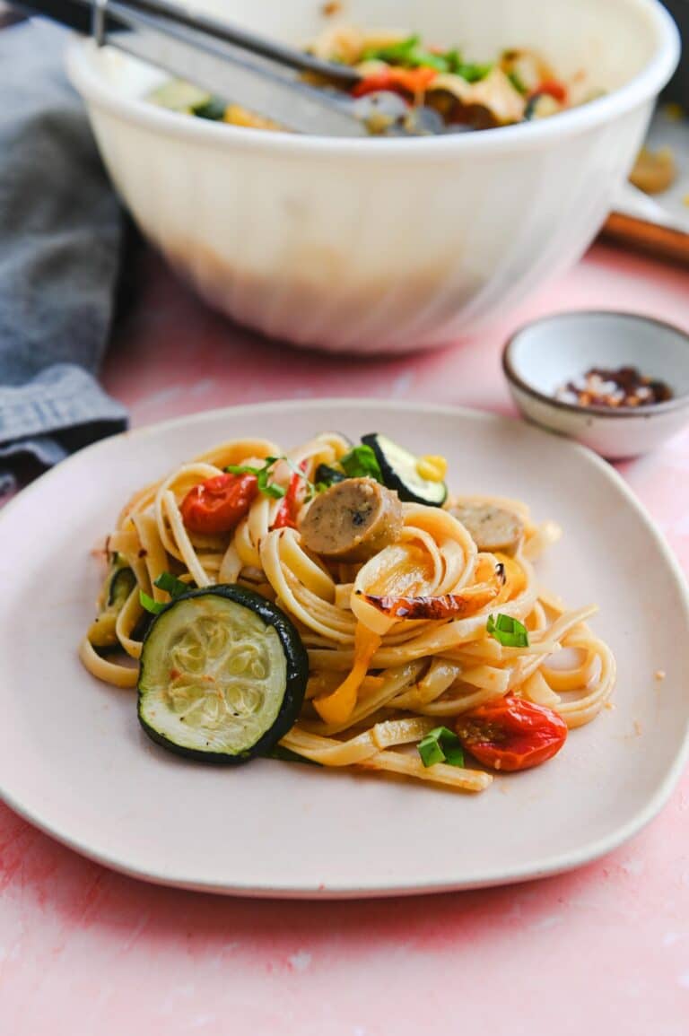 Roasted Summer Vegetable Pasta - Cozy Peach Kitchen