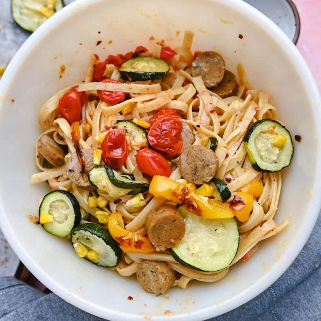 Roasted Summer Vegetable Pasta - Cozy Peach Kitchen