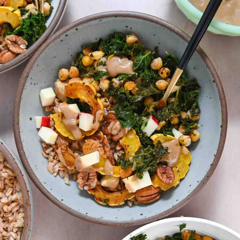 Fall Grain Bowls with Roasted Delicata Squash - Cozy Peach Kitchen