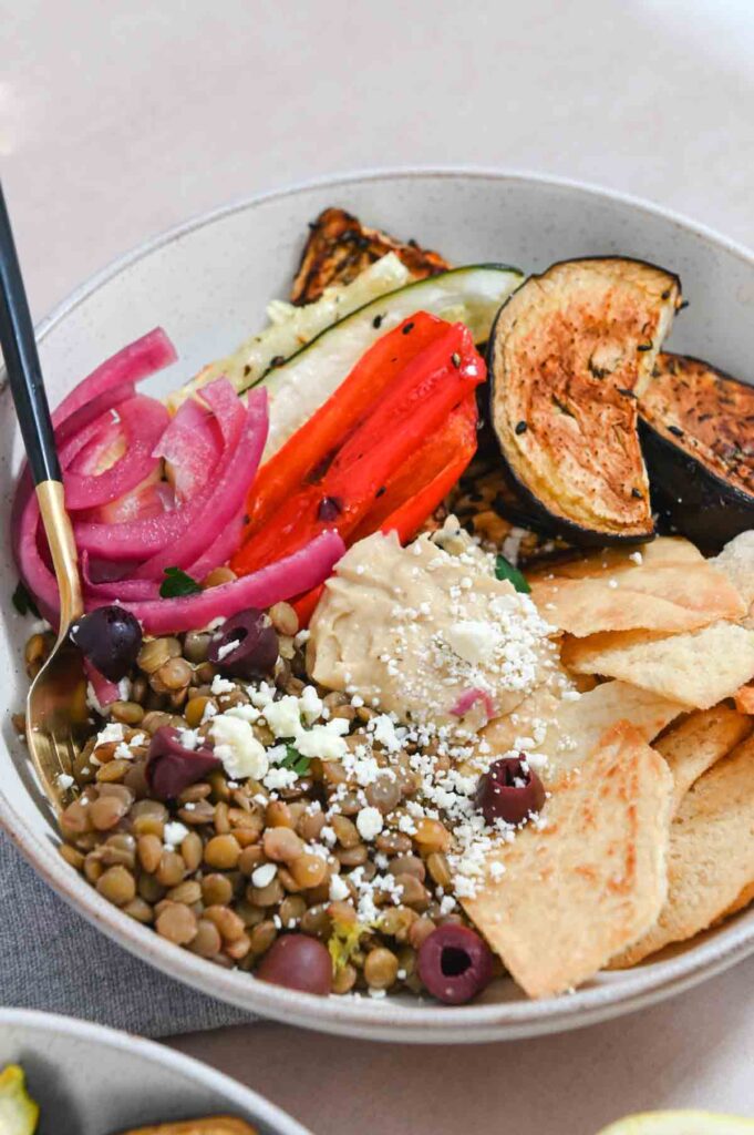Hummus Bowls with Roasted Veggies - Cozy Peach Kitchen