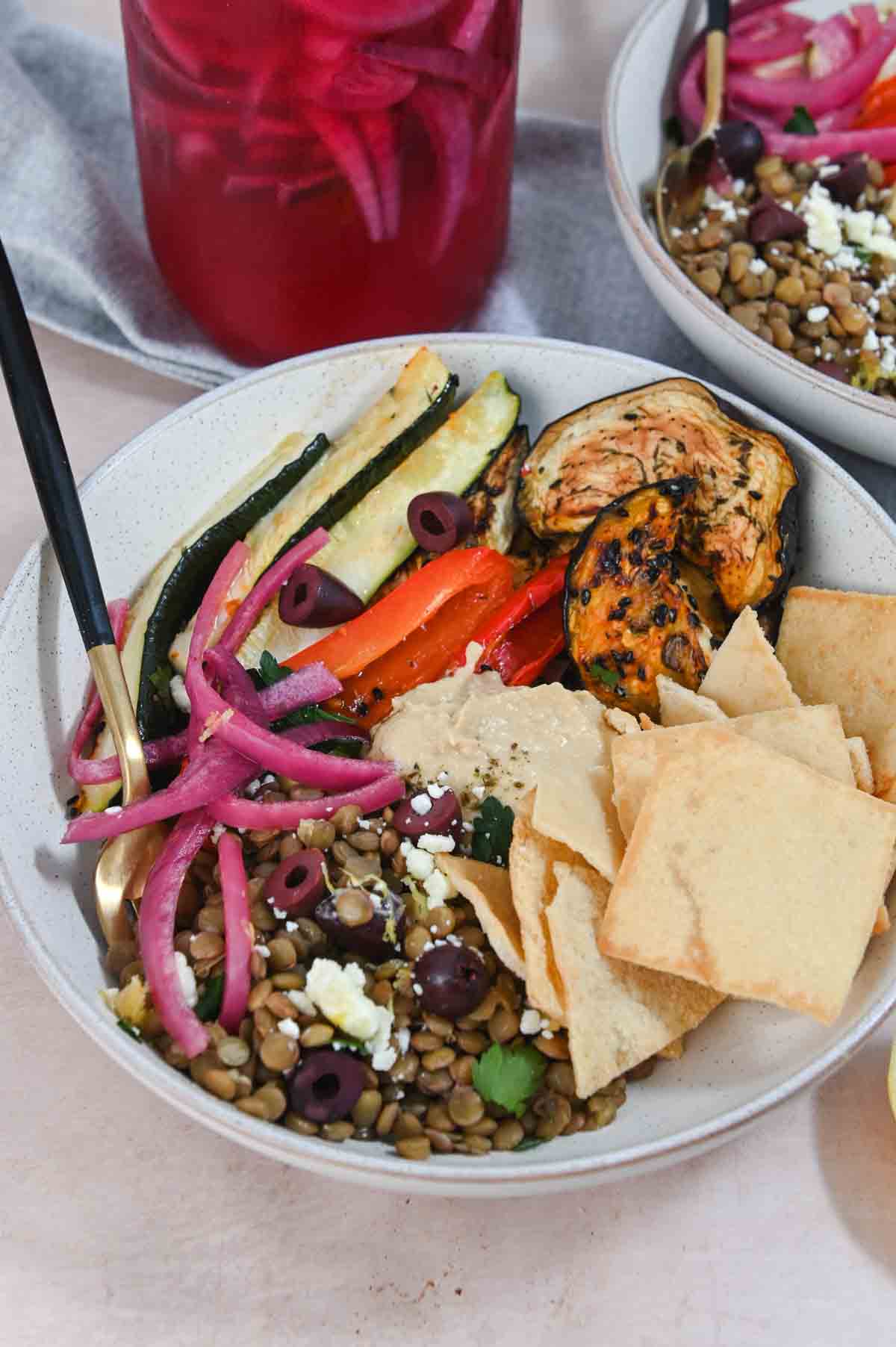 Hummus Bowls with Roasted Veggies - Cozy Peach Kitchen