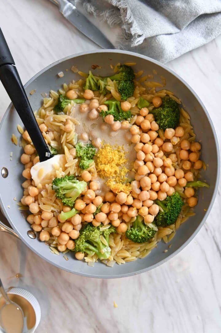 One Pot Lemon Tahini Orzo - Cozy Peach Kitchen