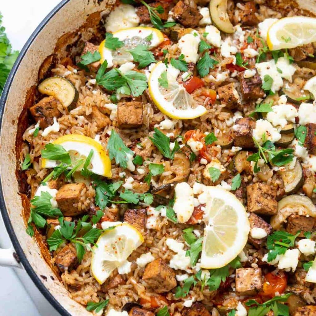 Balsamic Tofu Rice Bake - Cozy Peach Kitchen