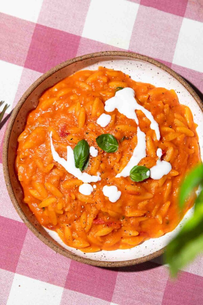 Spicy Roasted Red Pepper Orzo - Cozy Peach Kitchen