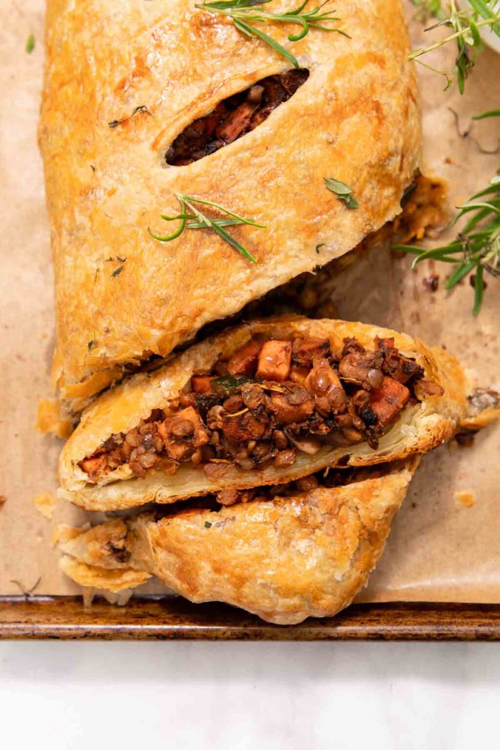 Vegetarian Lentil & Sweet Potato Wellington - Cozy Peach Kitchen