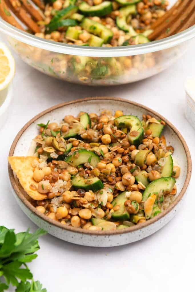 Balsamic Marinated Lentil Chickpea Salad - Cozy Peach Kitchen